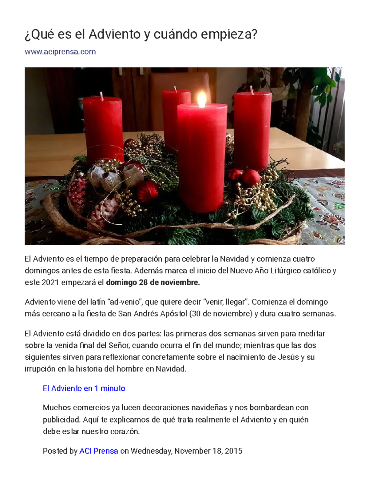 ¿Qué es el Adviento y cuándo empieza - ACI Prensa - ¿Qué es el Adviento ...