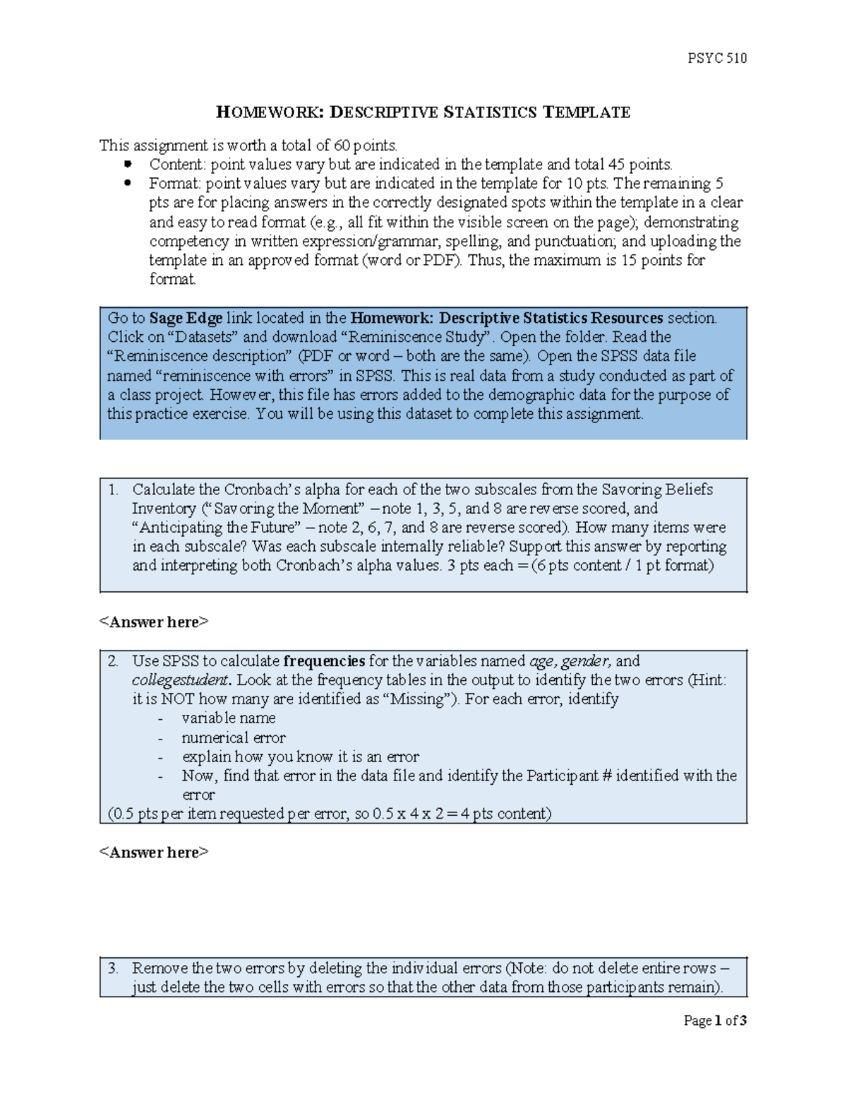Homework Descriptive Statistics Template - PSYC 510 HOMEWORK ...