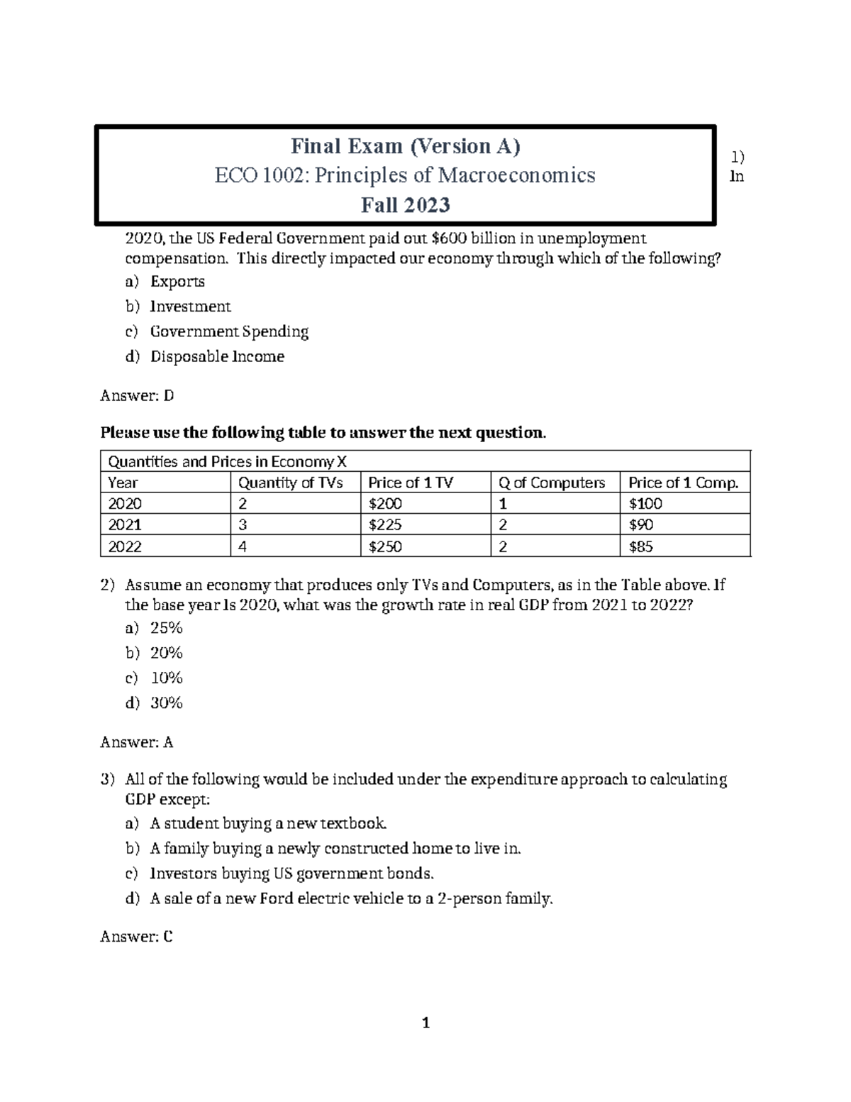 ECO1002Fall2023 VA Solutions - 1) In 2020, the US Federal Government ...