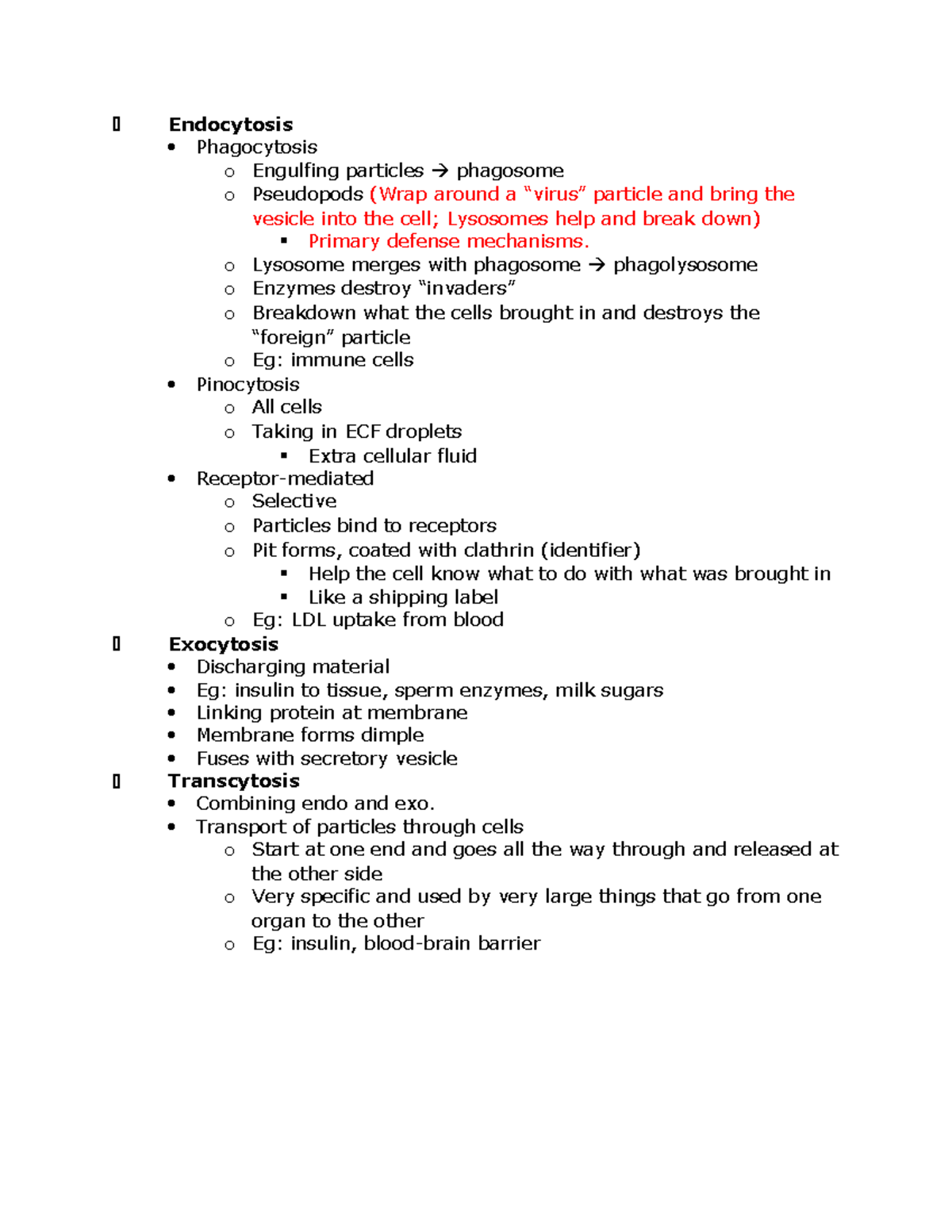 Endocytosis - Lecture chapter notes - Endocytosis Phagocytosis o ...