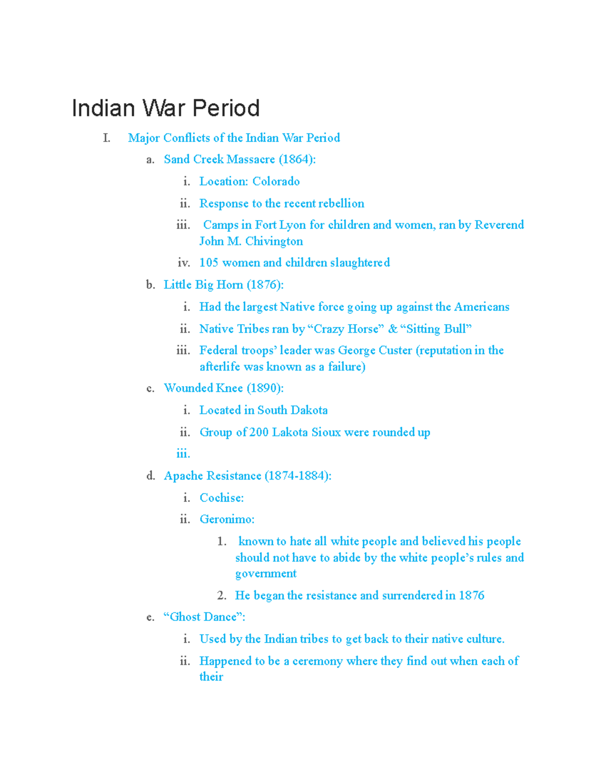 Indian War Period Notes - Indian War Period I. Major Conflicts of the ...