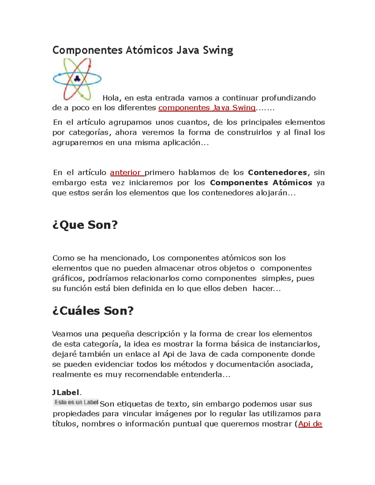 Componentes Atómicos Java Swing - Componentes Atómicos Java Swing Hola ...