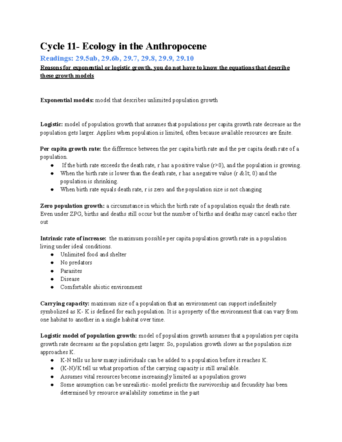 Cycle 11- Ecology in the Anthropocene - Cycle 11- Ecology in the Anthropocene Readings: 29, 29 ...