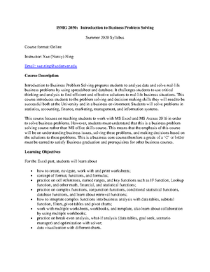 ISMG 2050 Course Syllabus - Introduction to Business Problem Solving ...