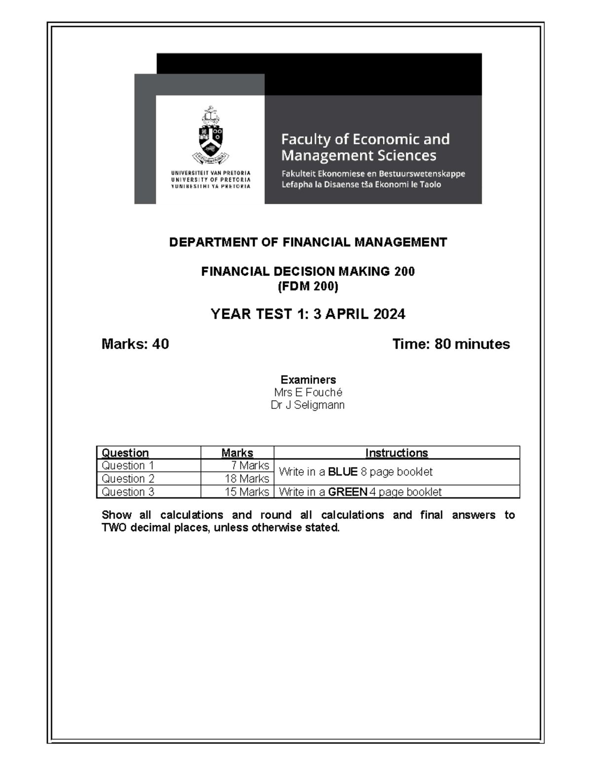 2024 FDM 200 YT1 Question Final - DEPARTMENT OF FINANCIAL MANAGEMENT ...