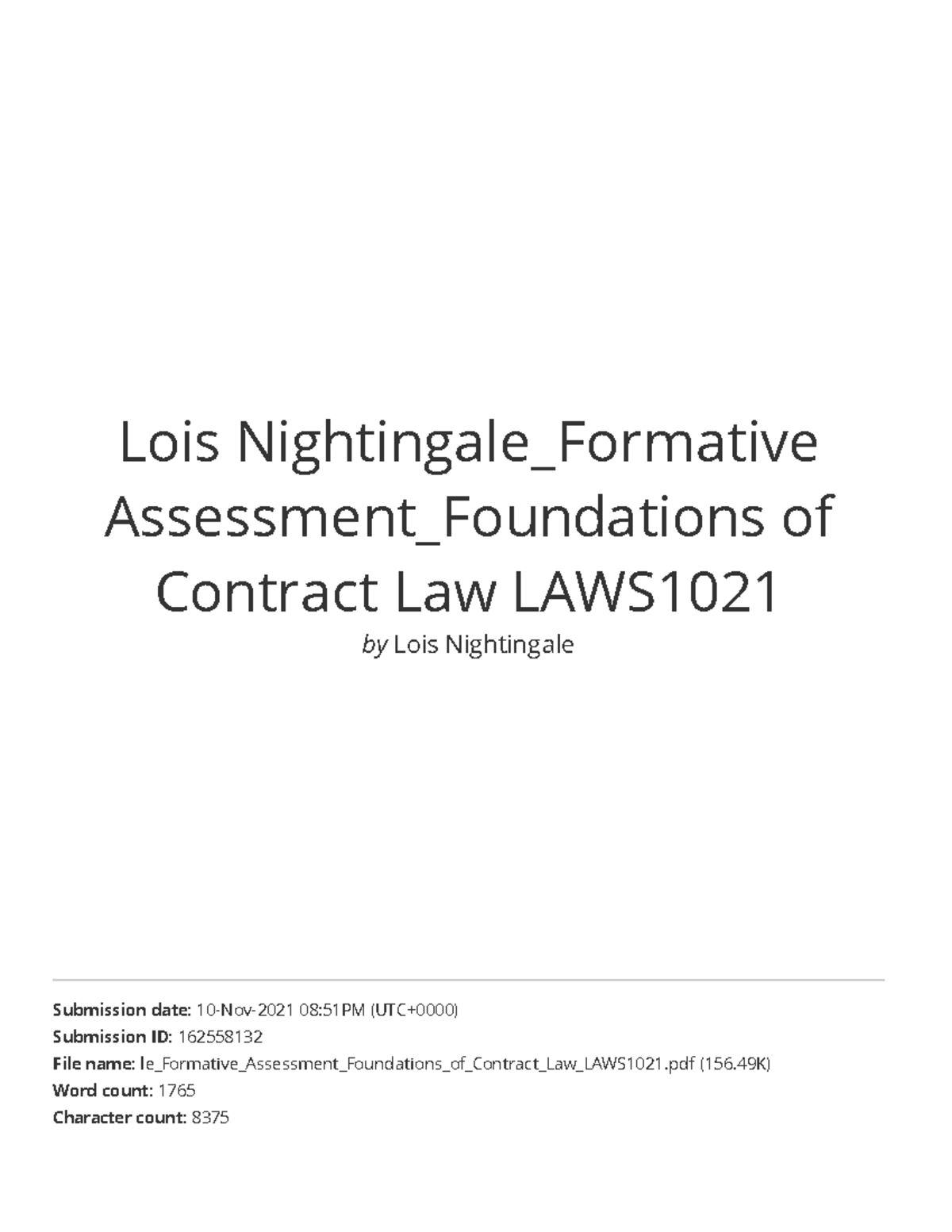 20211209 Contract Law Formative Assessment Feedback - LAWS1015 - Lois ...