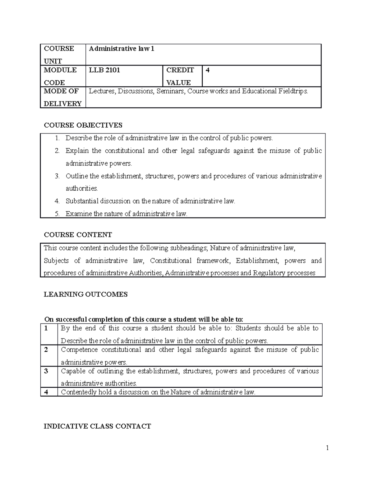 Reading list new format Administartive law 1 - COURSE UNIT ...