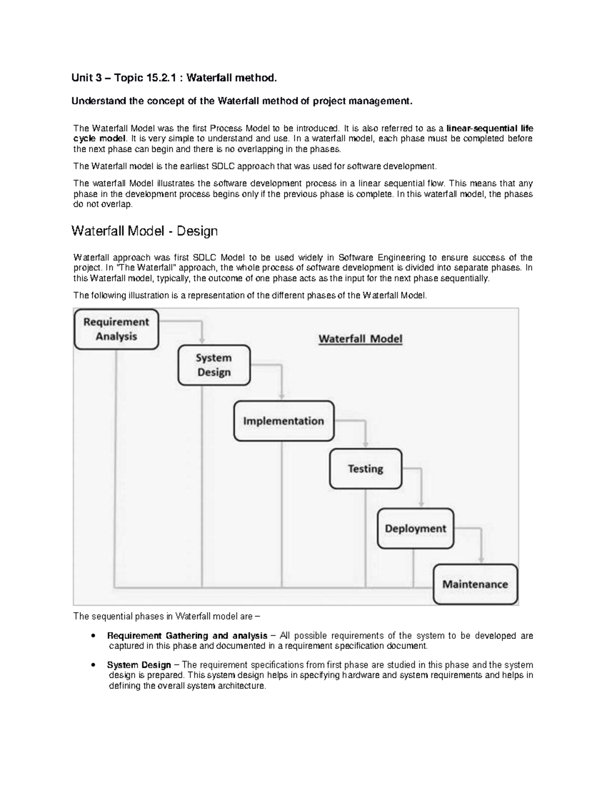 Unit 3 –Topic 15.2.1 Waterfall method - Unit 3 – Topic 15.2 : Waterfall ...