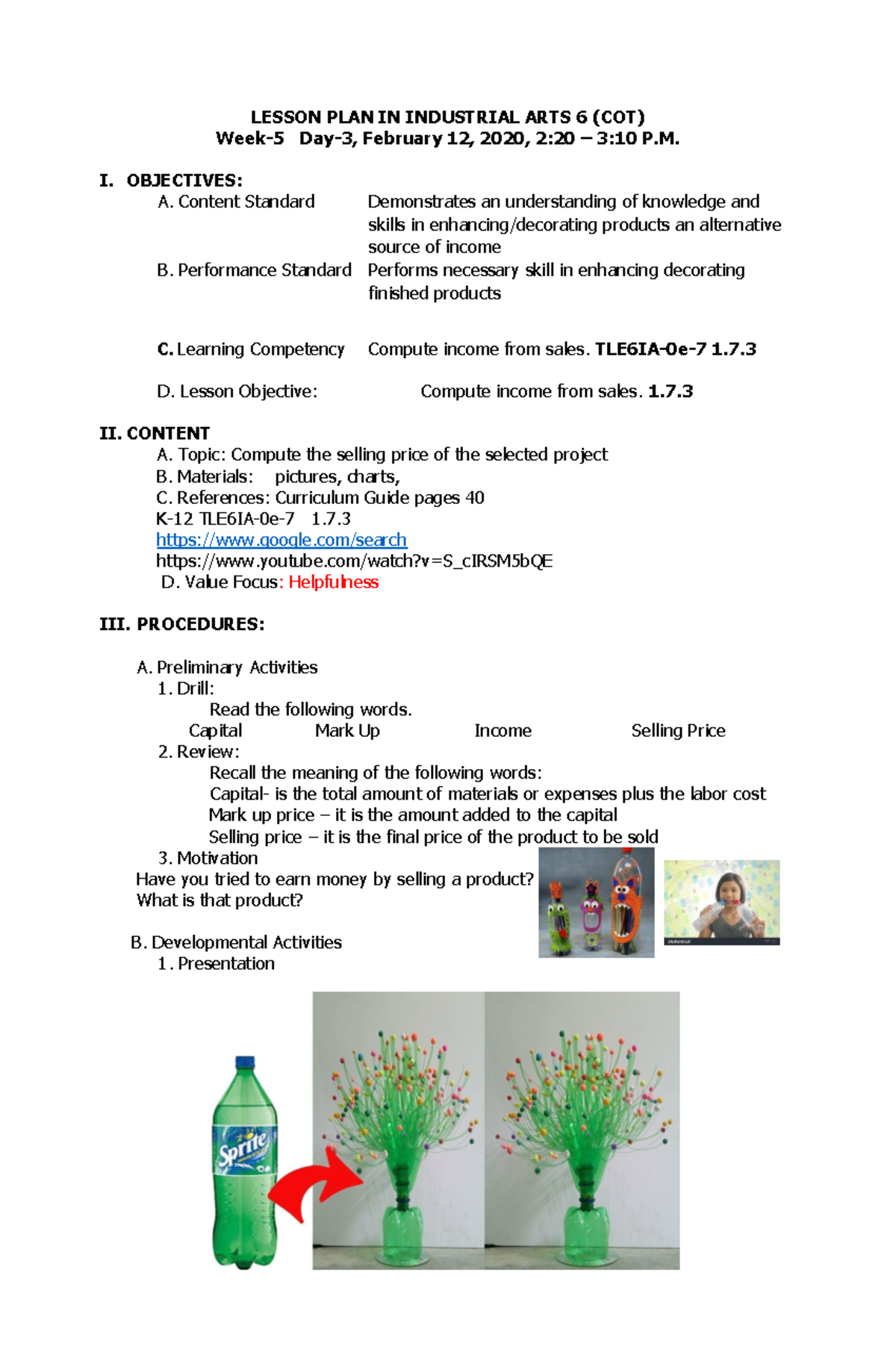 Pdfcoffee - NnNz - LESSON PLAN IN INDUSTRIAL ARTS 6 (COT) Week-5 Day-3, February 12, 2020, 2:20 ...