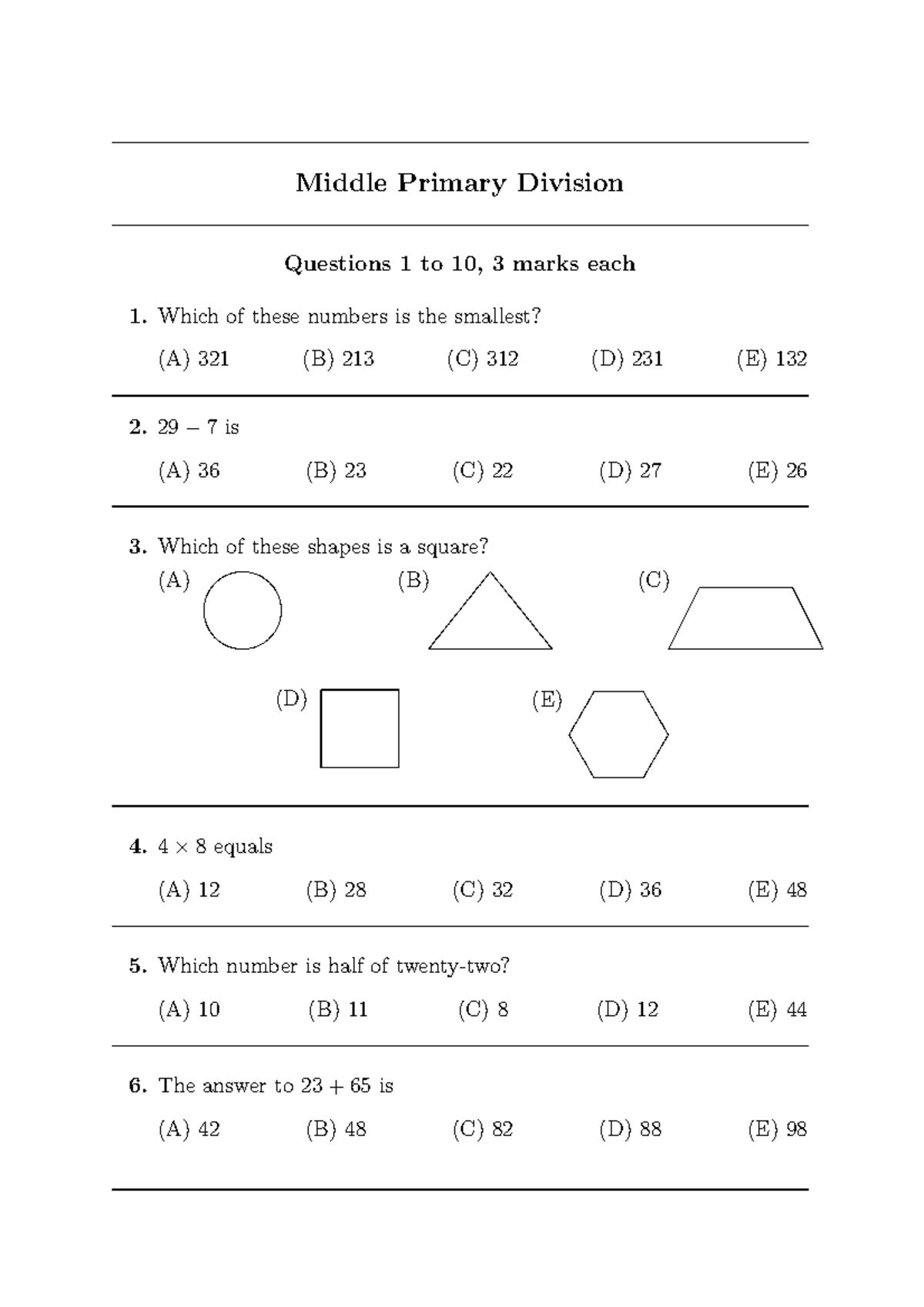 2004 middle primary - AMC 2004 - Middle Primary Division Questions 1 to ...