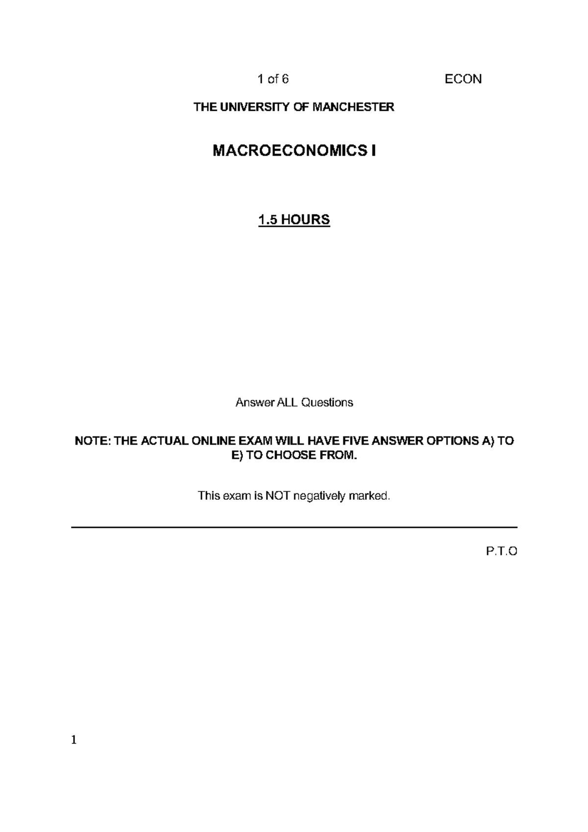 ECON10241 Sample Exam Paper Covid - 1 THE UNIVERSITY OF MANCHESTER ...