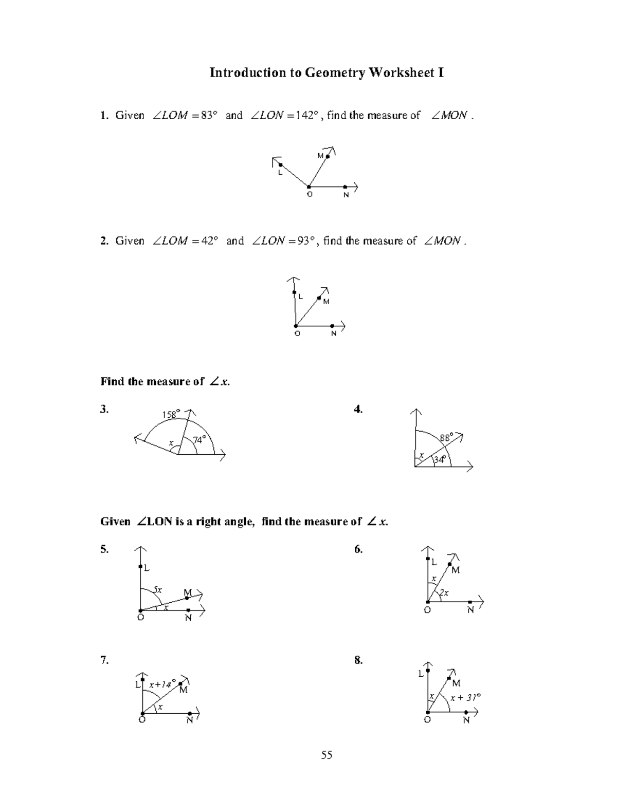 Math 0306 intro to geometry worksheets - Introduction to Geometry ...