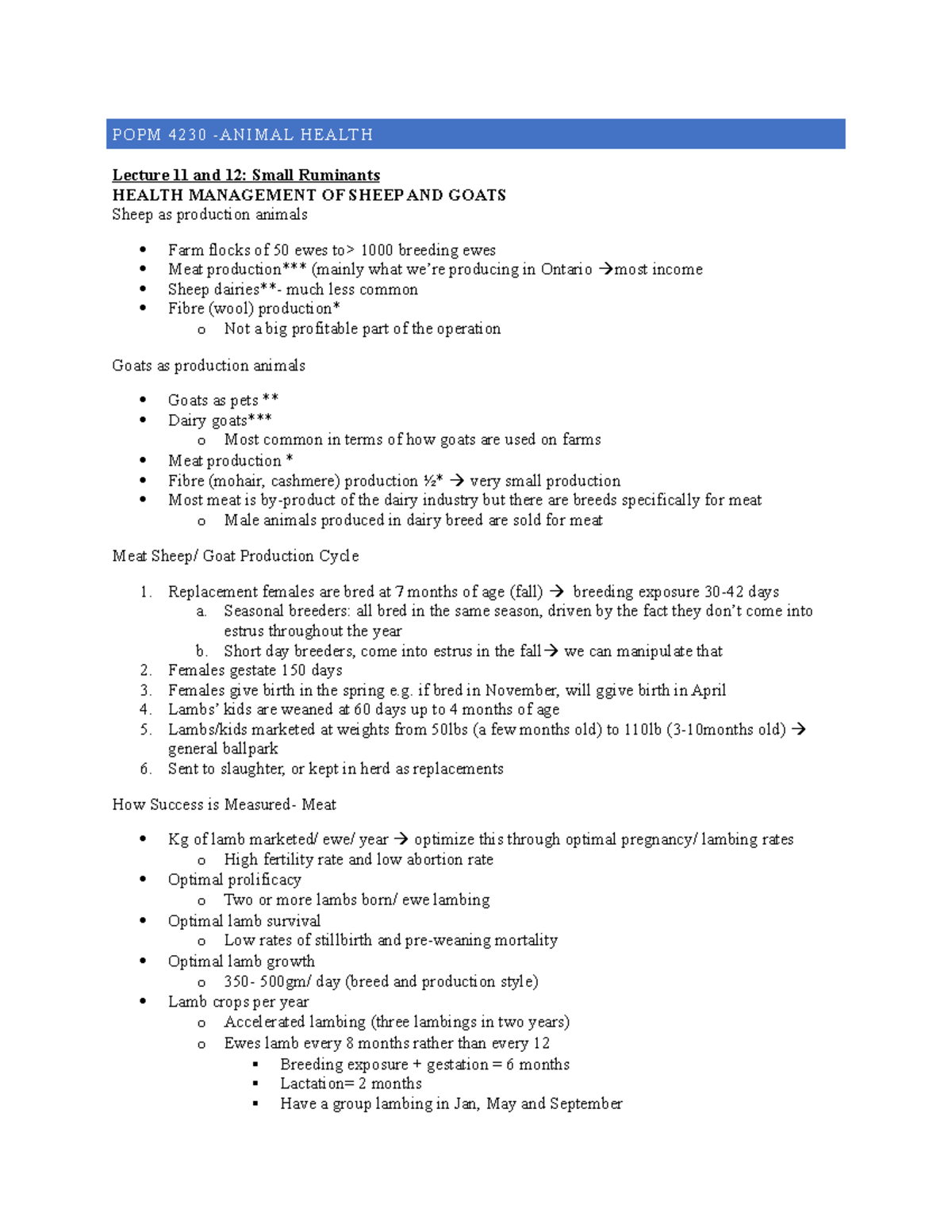 Animal Health Notes-after first midterm - POPM 4230 -ANIMAL HEALTH ...