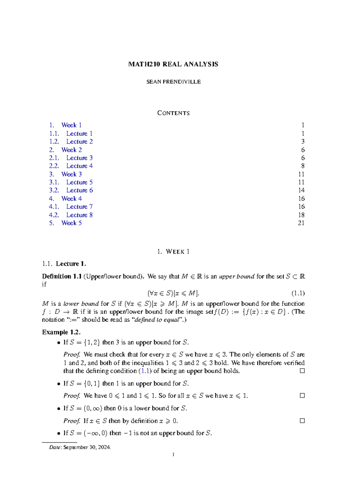 MATH210 Lecture Notes NEW - MATH210 REAL ANALYSIS SEAN PRENDIVILLE ...