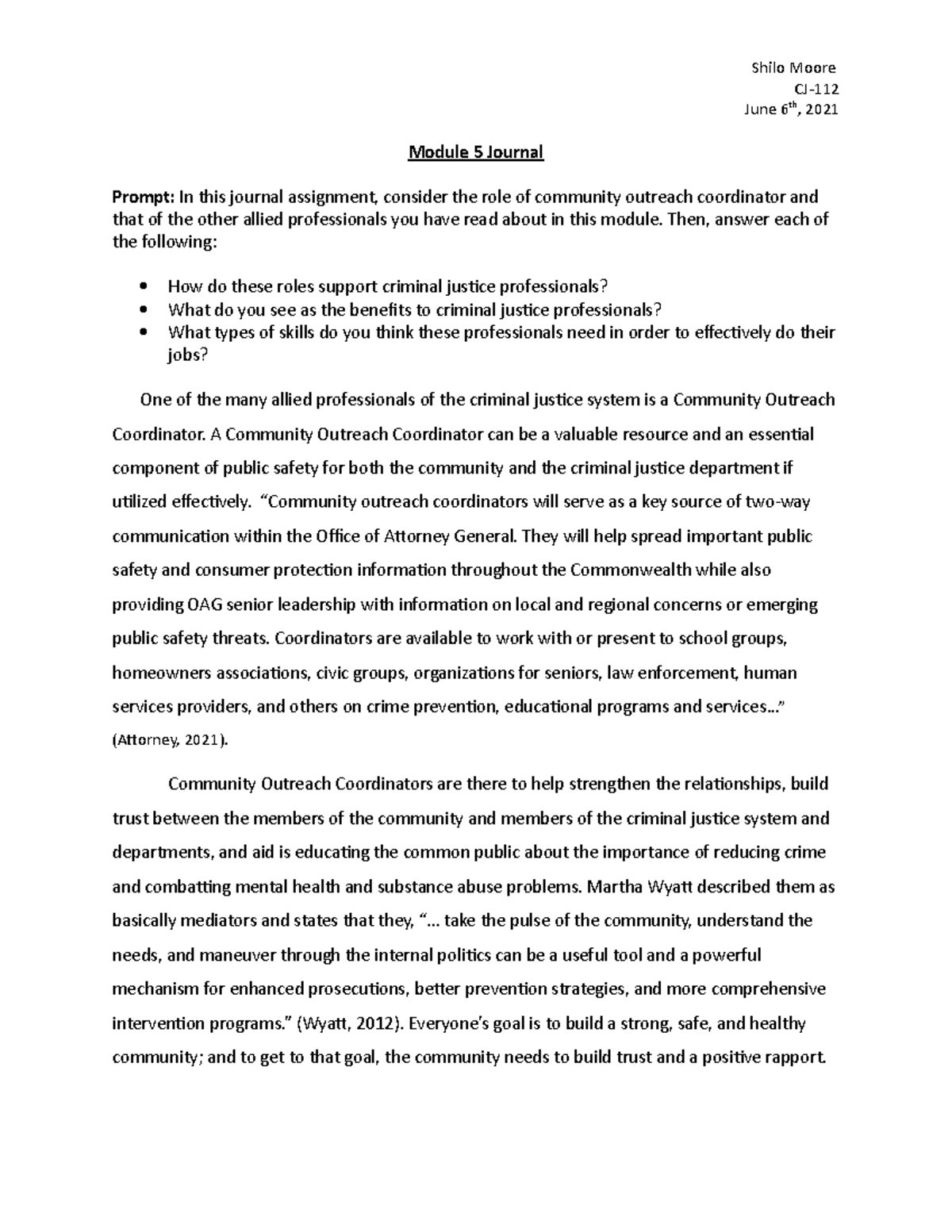 Module 5 Journal assignment - Shilo Moore CJ- June 6th, 2021 Module 5 ...