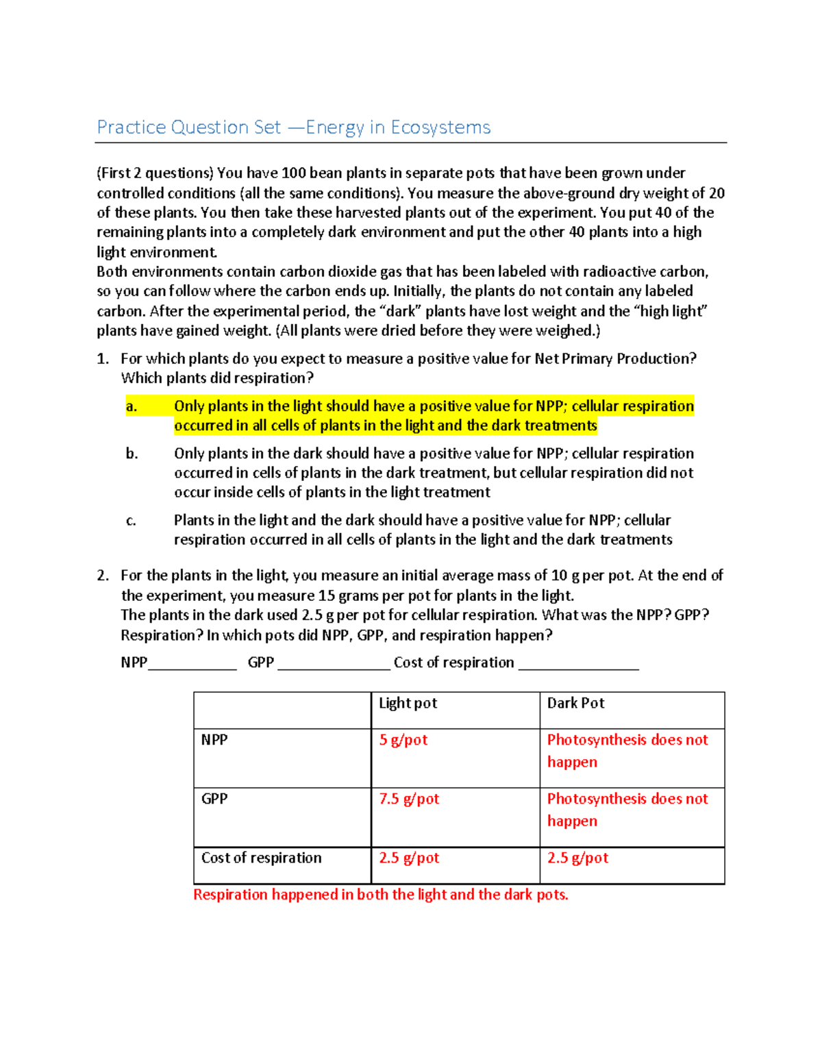 PQ+Set+9+Energy+in+Ecosystems+Key - Practice Question Set —Energy in ...