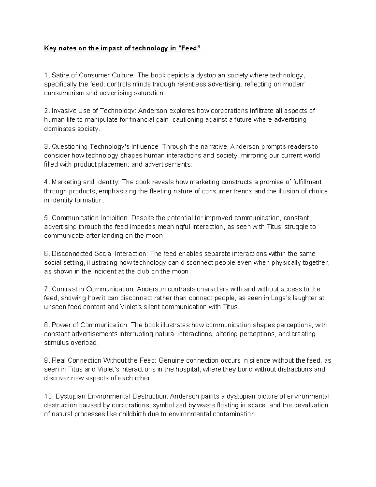 English FEED Notes - Key notes on the impact of technology in "Feed ...