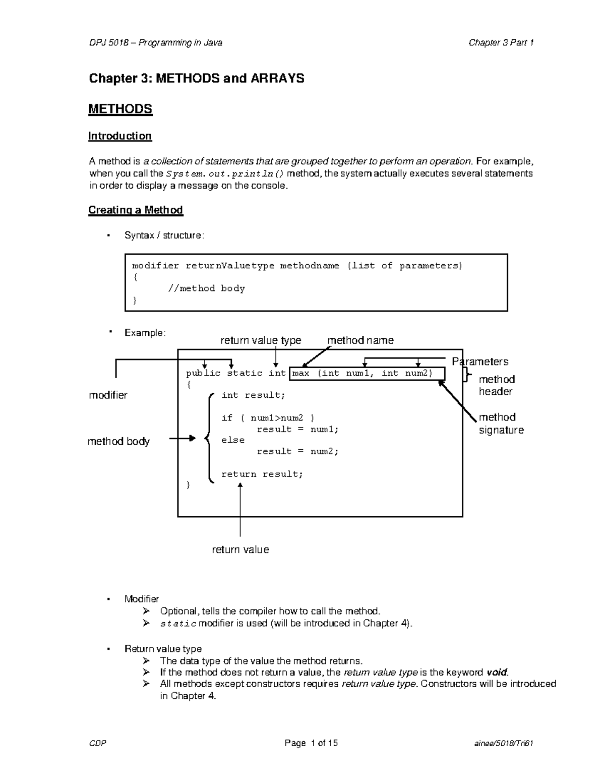 Chapter 3 - prepared by MS Rashidah - Chapter 3: METHODS and ARRAYS ...
