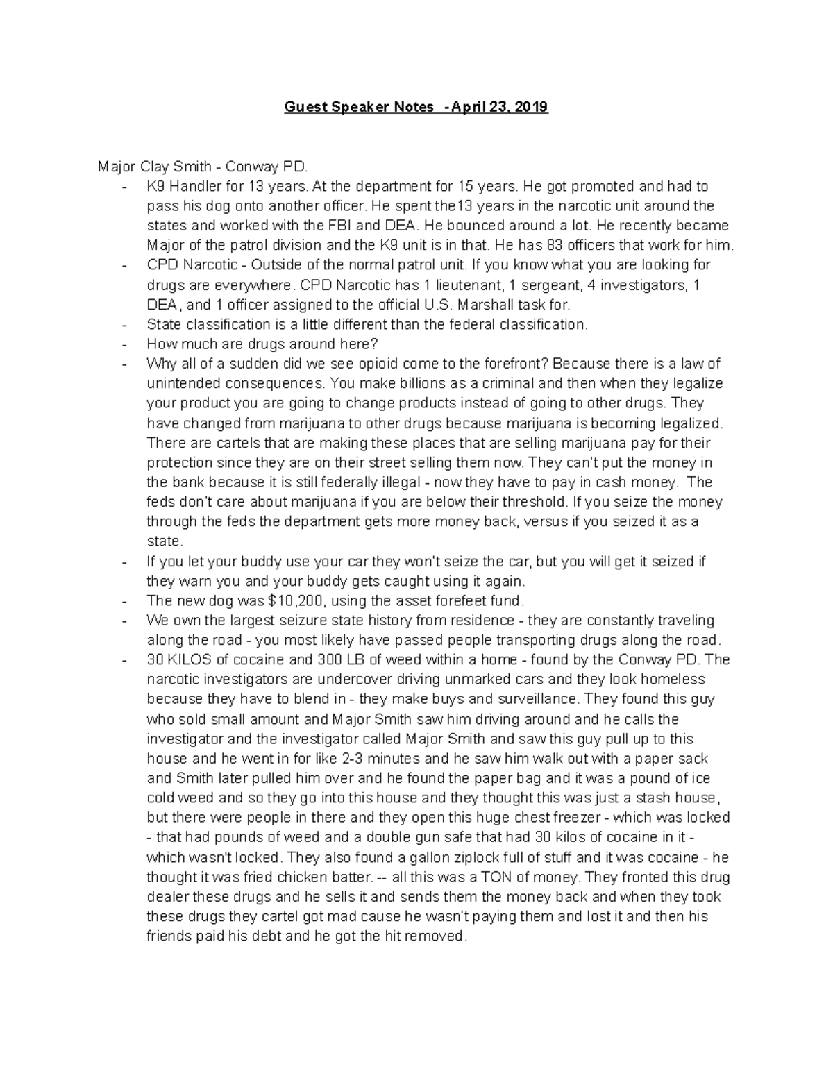 Guest Speaker Notes - Drugs & Society - Guest Speaker Notes - April 23 ...