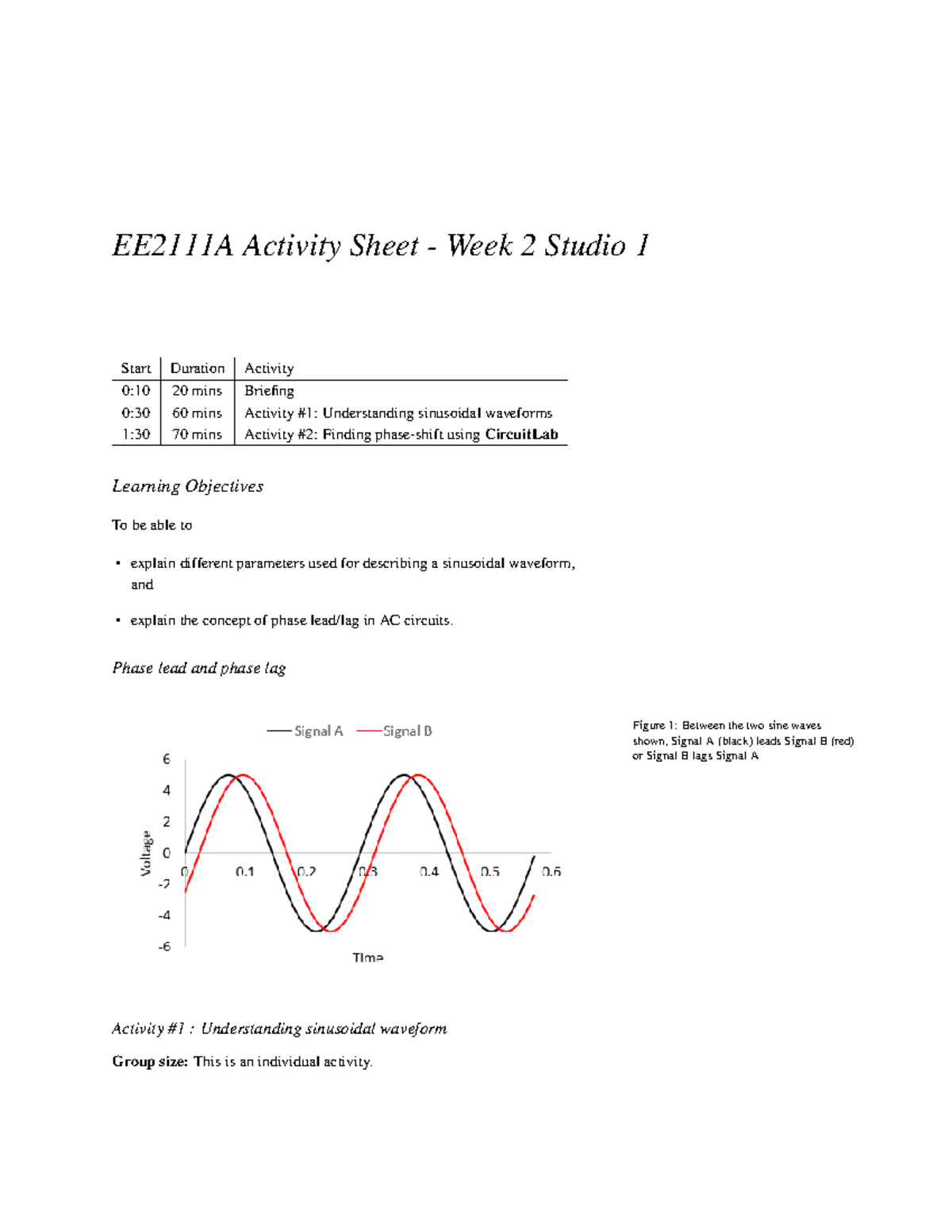 EE2111A Activity Sheet Wk2S1 - EE2111A Activity Sheet - Week 2 Studio 1 Start Duration Activity ...