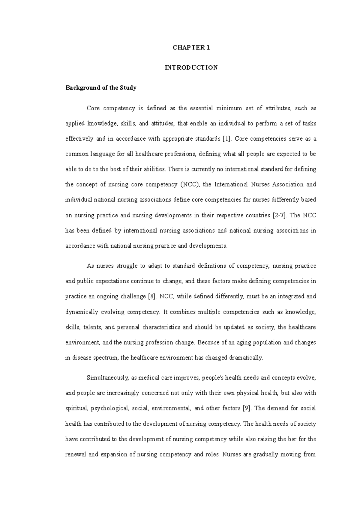 Background of the Study Core Competencies - CHAPTER 1 INTRODUCTION ...