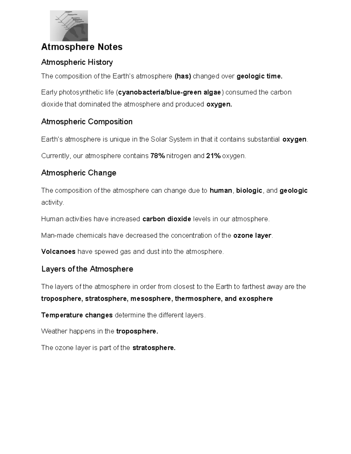 Atmosphere+Notes - notes - Atmosphere Notes Atmospheric History The ...
