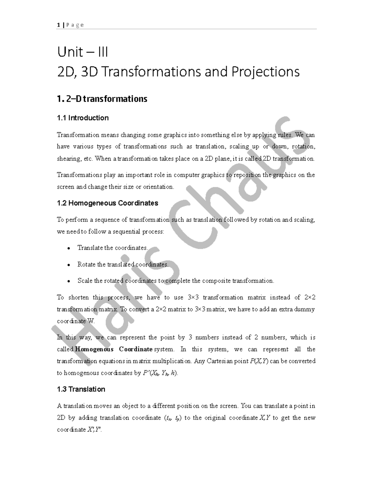 CG Unit 3 Notes - Unit – III 2D, 3D Transformations and Projections 1 ...