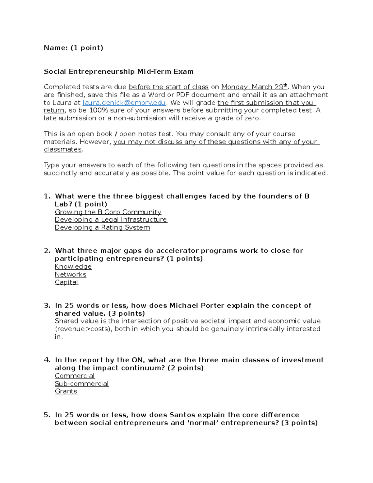 Midterm Spring 2021 - Name: (1 point) Social Entrepreneurship Mid-Term ...