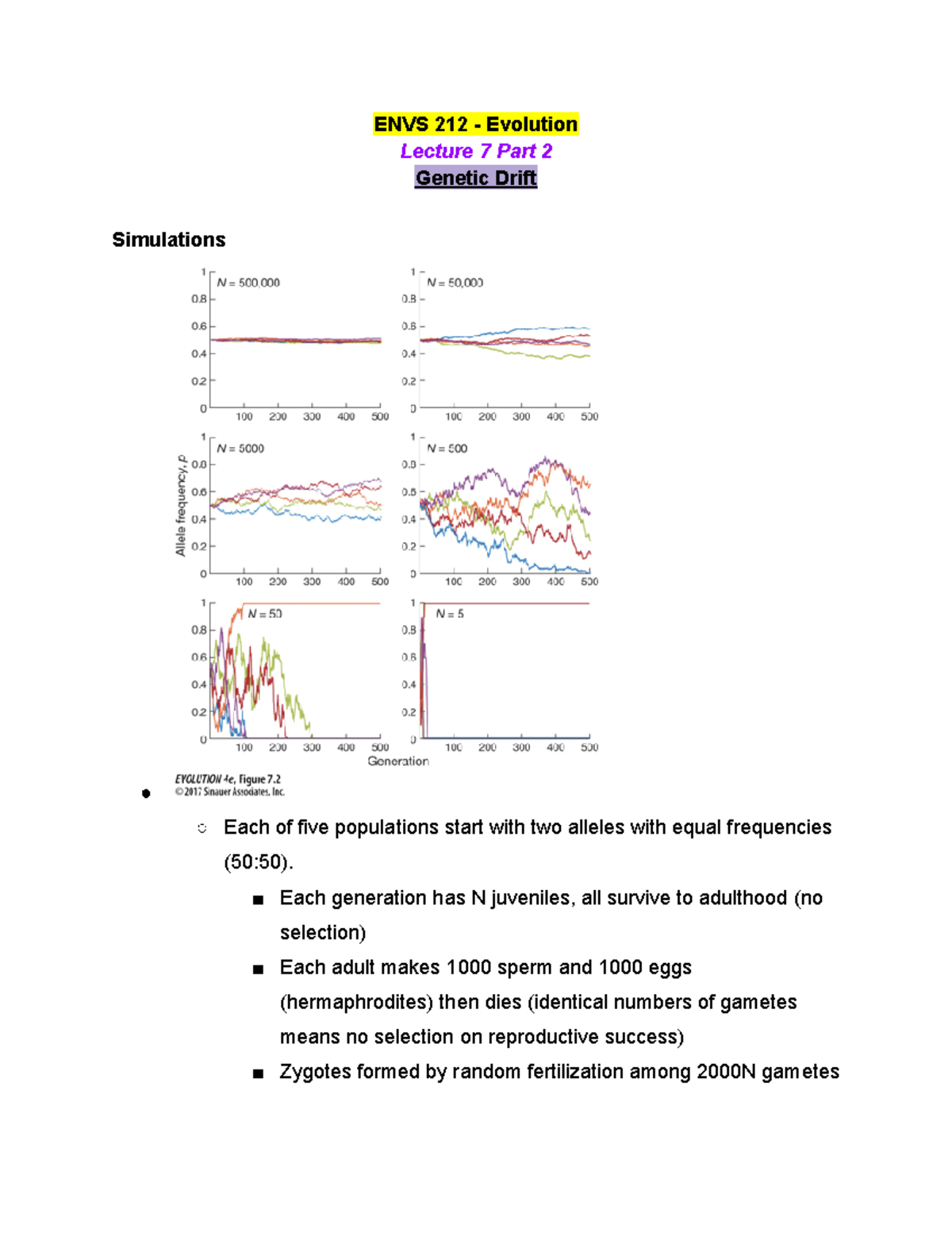 ENVS 212 Lecture 7 Part 2 - Spring 2020 - ENVS 212 - Evolution Lecture 7 Part 2 Genetic Drift ...