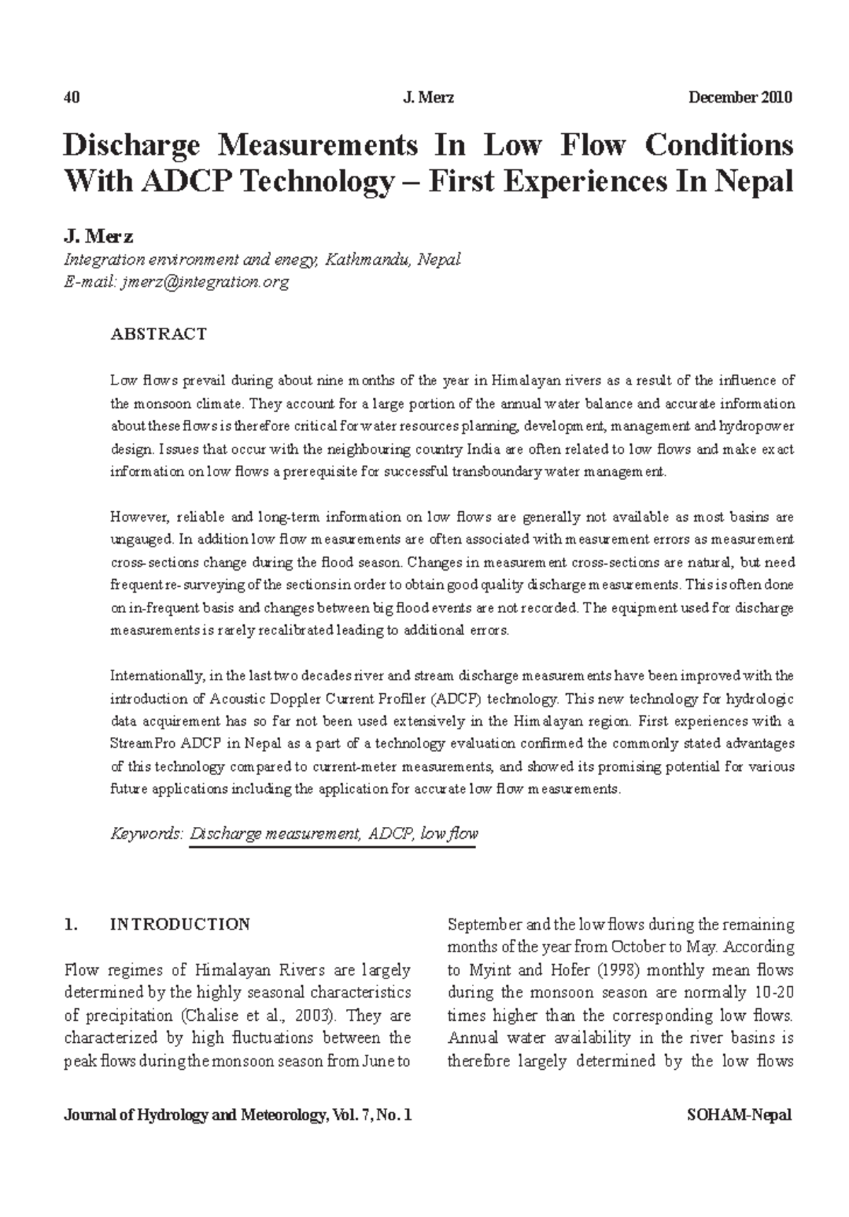Discharge Measurements in Low Flow Conditions - 40 J. Merz December ...
