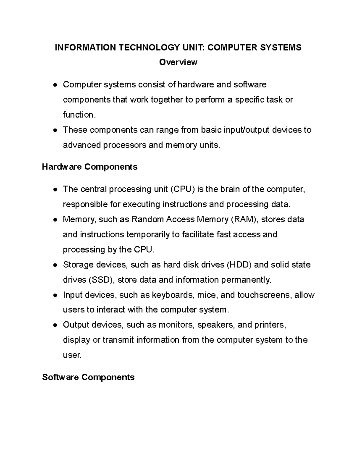 Information Technology UNIT Computer Systems - INFORMATION TECHNOLOGY ...