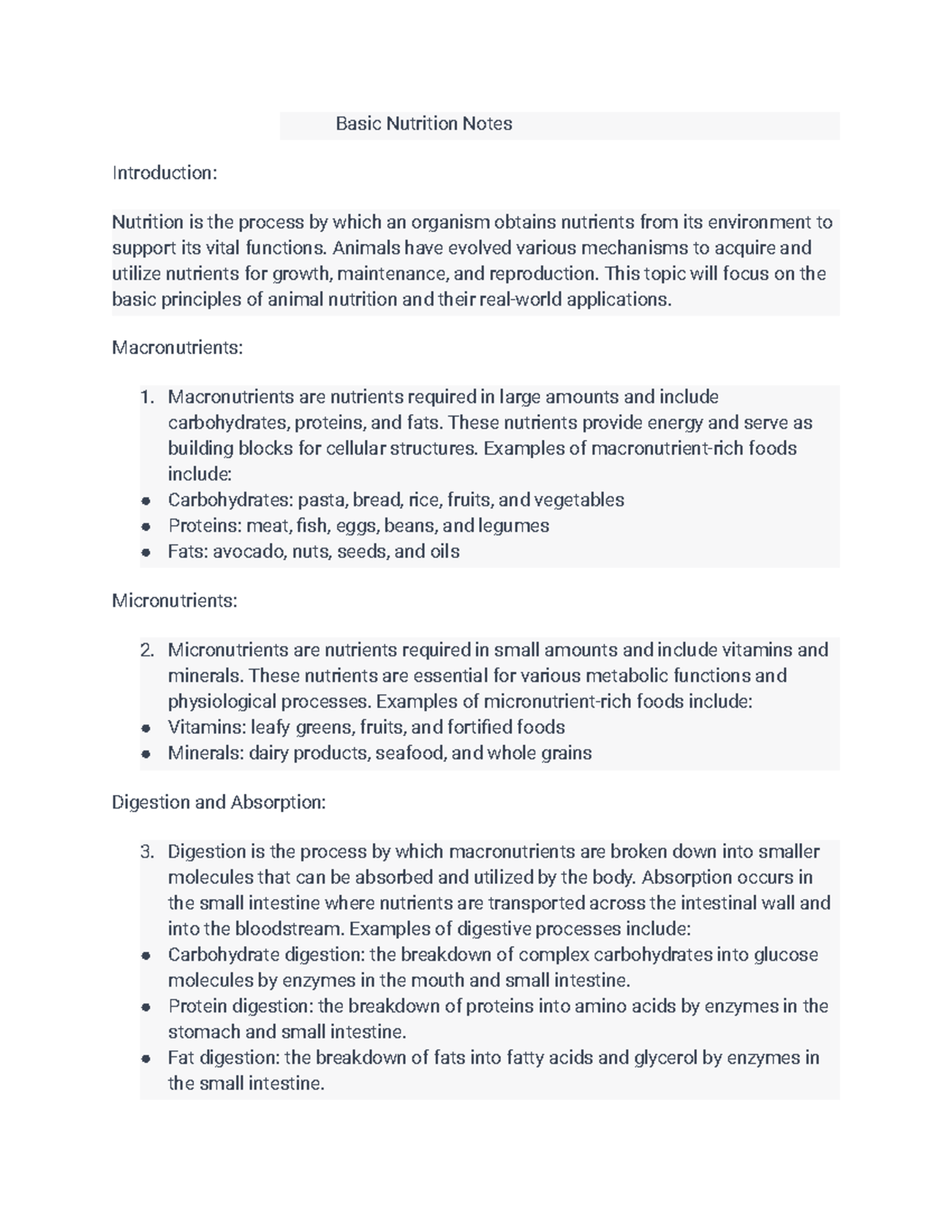 Basic Nutrition Notes - Basic Nutrition Notes Introduction: Nutrition ...