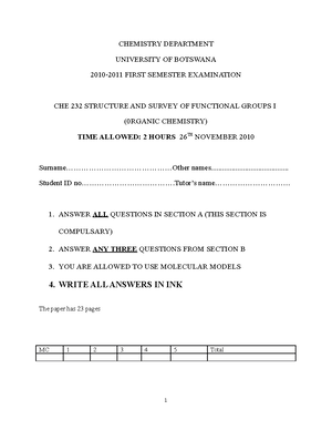 CHE 232 Exam 2014 - This paper contains mostly asked questions for ...