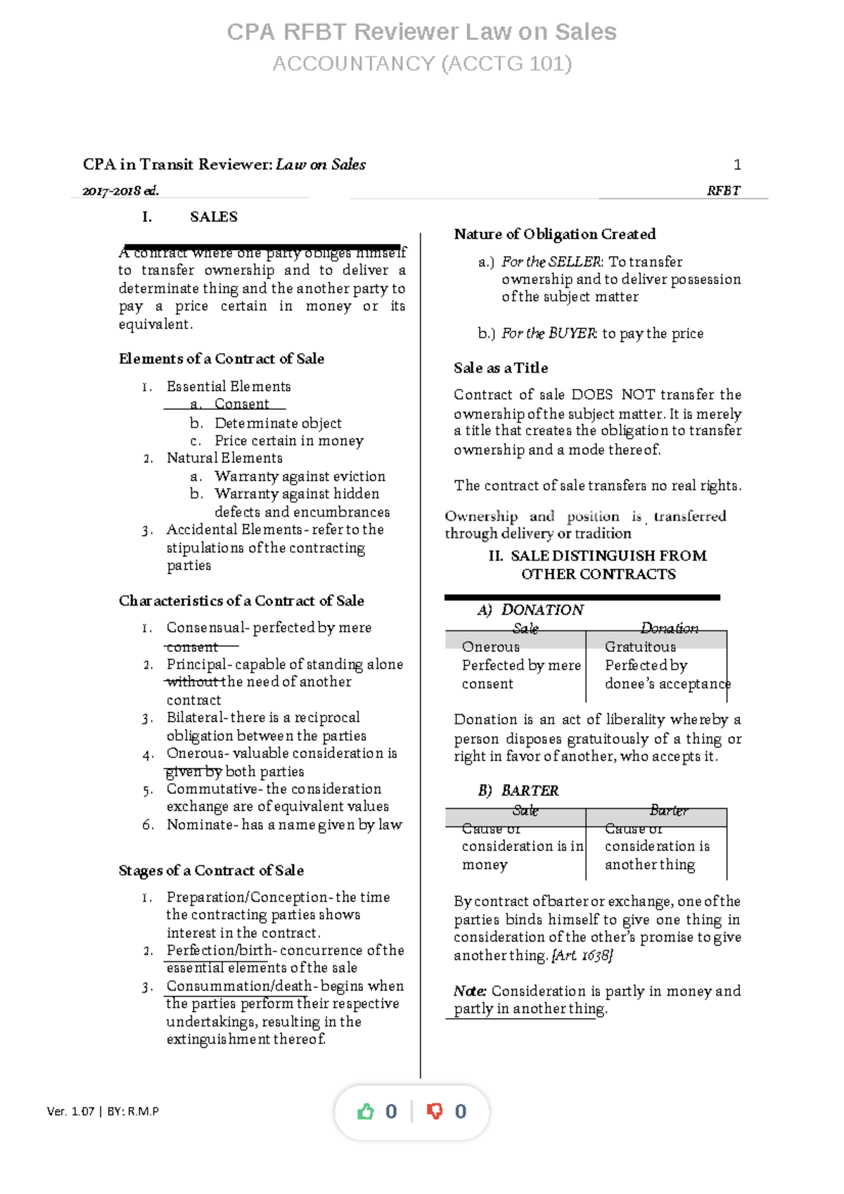 Dlstudocu - notes - CPA RFBT Reviewer Law on Sales ACCOUNTANCY (ACCTG ...