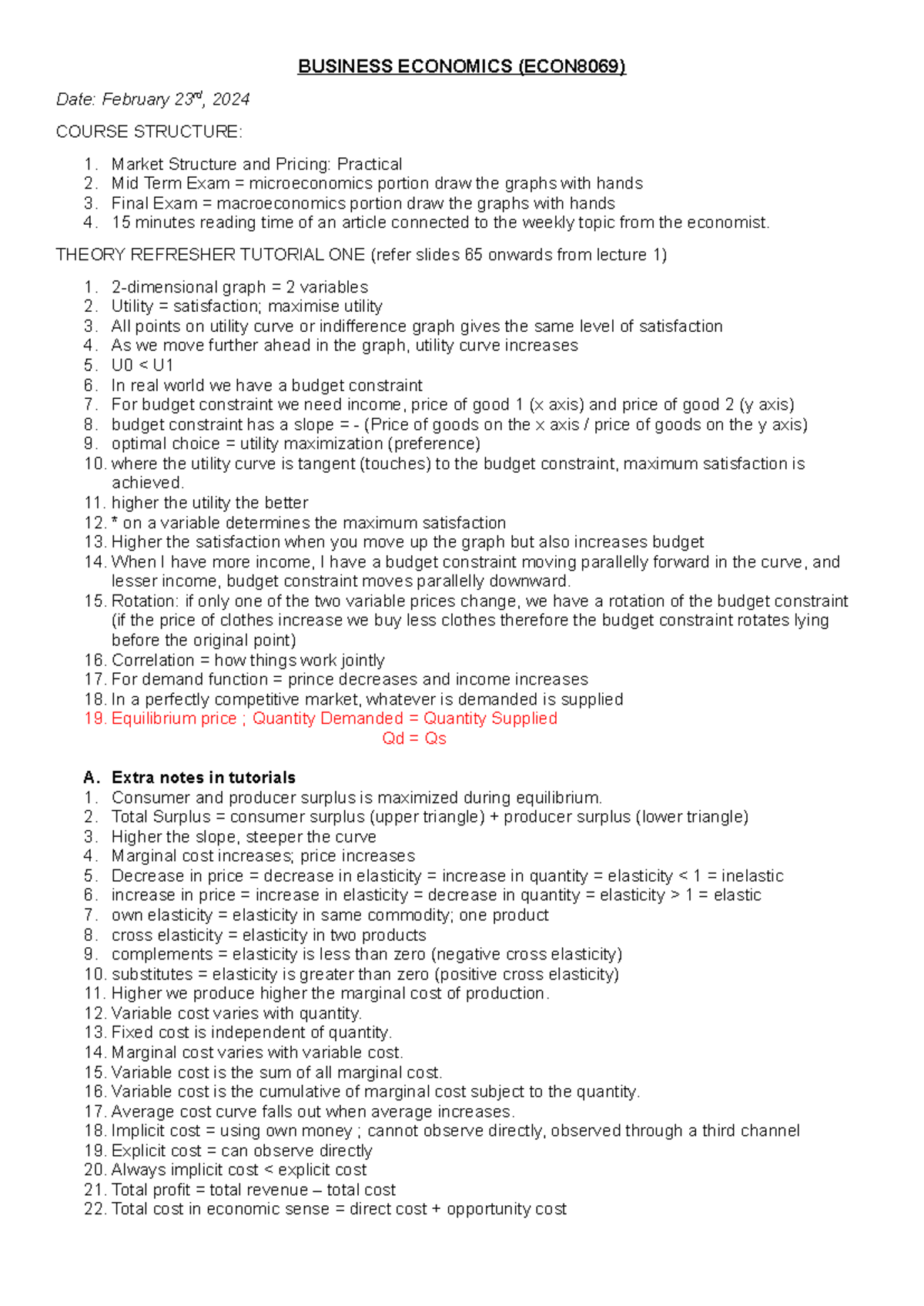 ECON Notes - BUSINESS ECONOMICS (ECON8069) Date: February 23rd, 2024 ...