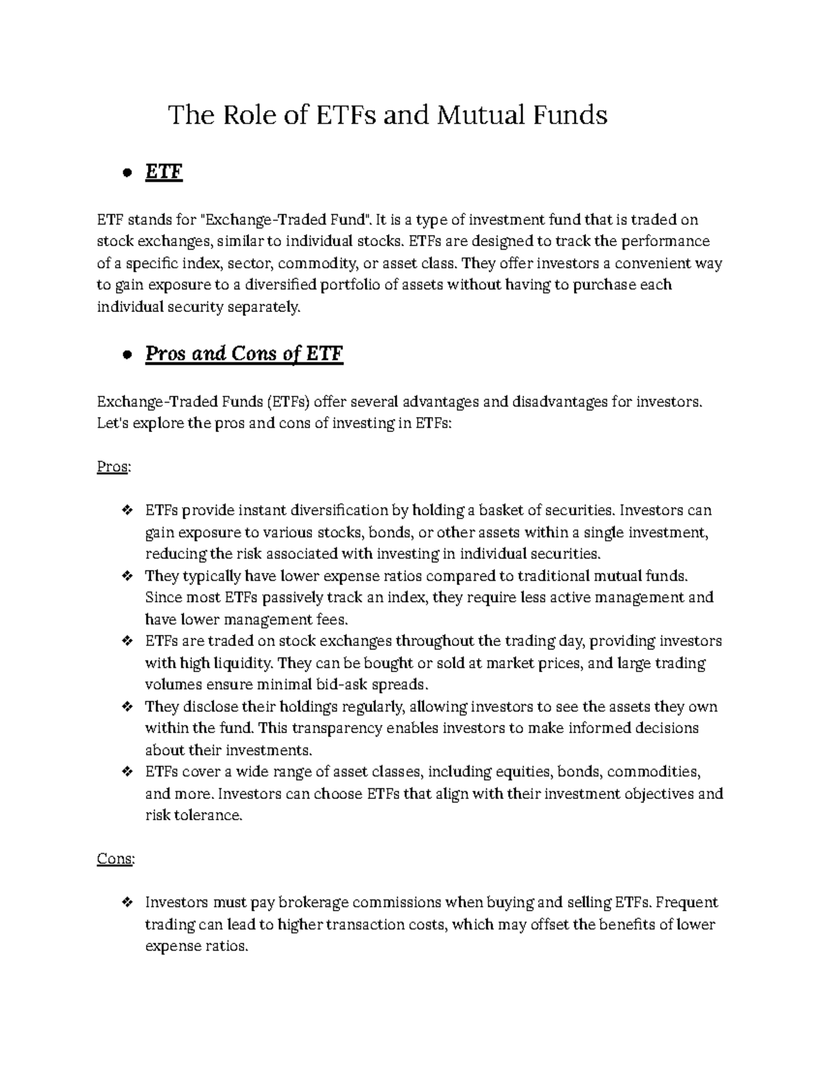 The Role of ETFs and Mutual Funds - It is a type of investment fund ...
