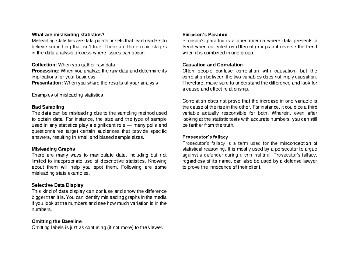 Misleading statistics - What are misleading statistics? Misleading ...