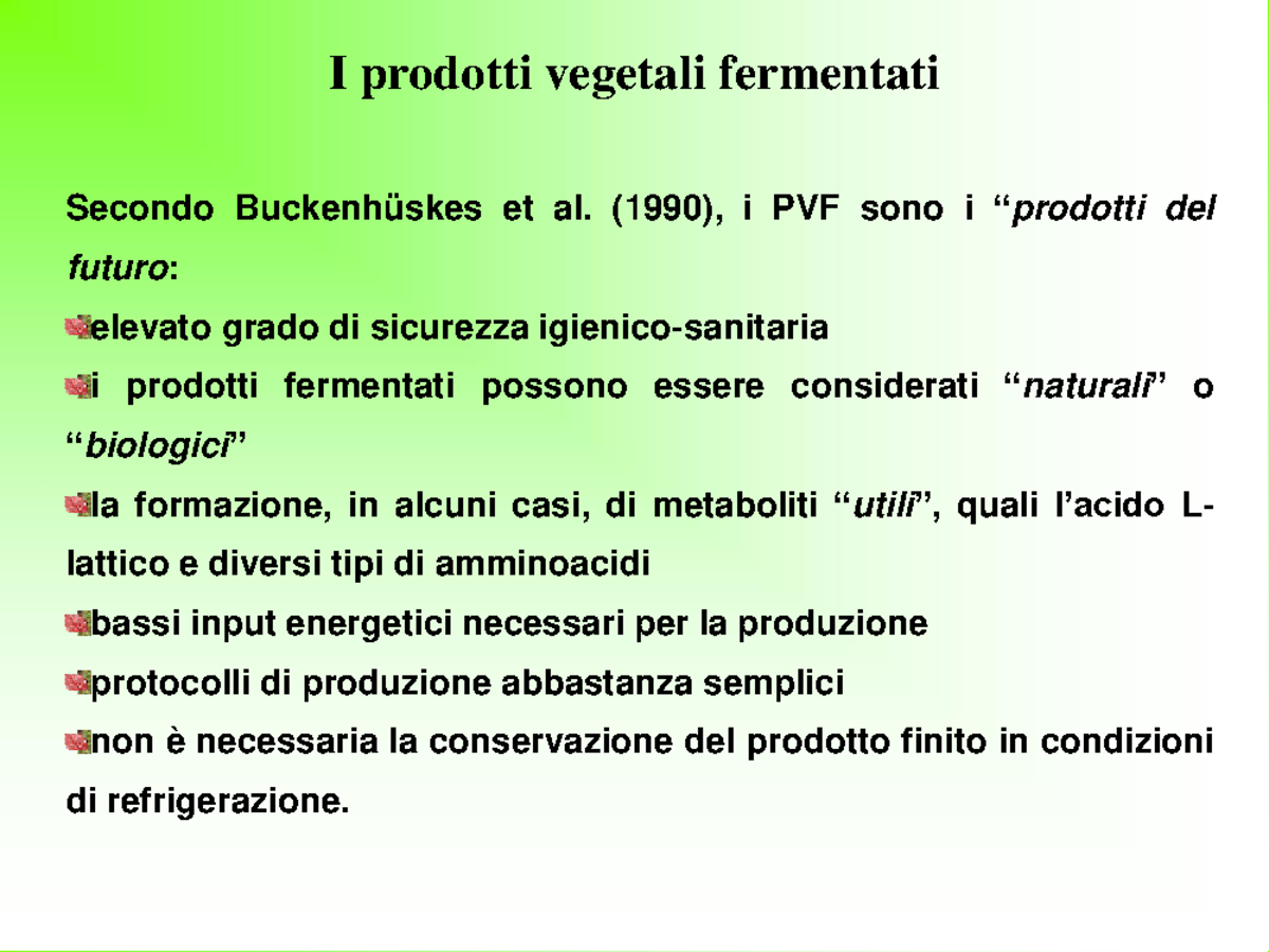 Appunti, lezione 2 - i prodotti vegetali fermentati - biotecnologie ...