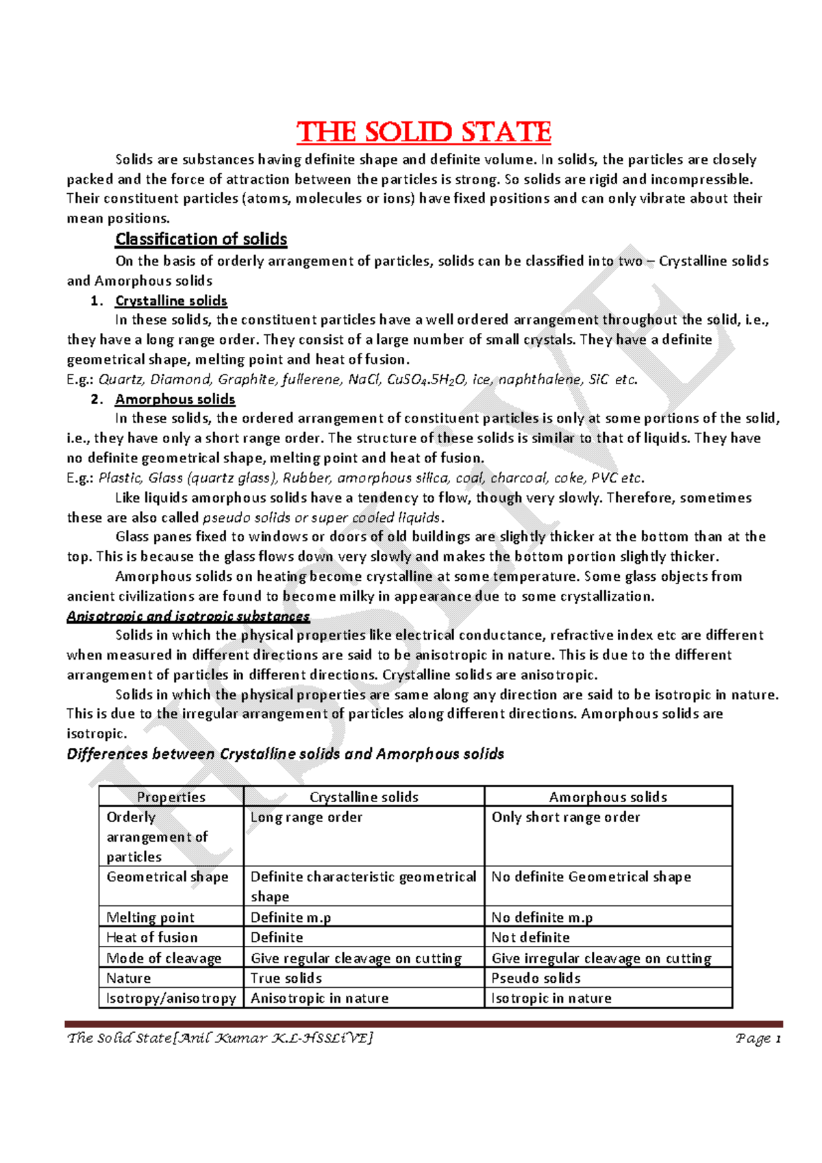 1. The Solid State hsslive - THE SOLID STATE Solids are substances ...