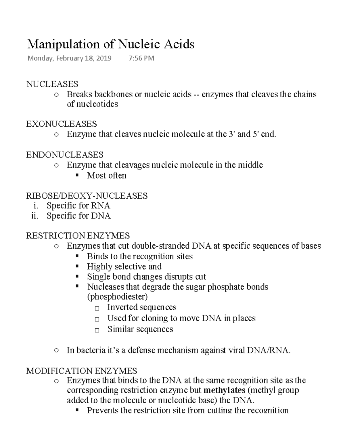 Chapter 5 - Lecture notes 5 - Manipulation of Nucleic Acids Monday ...