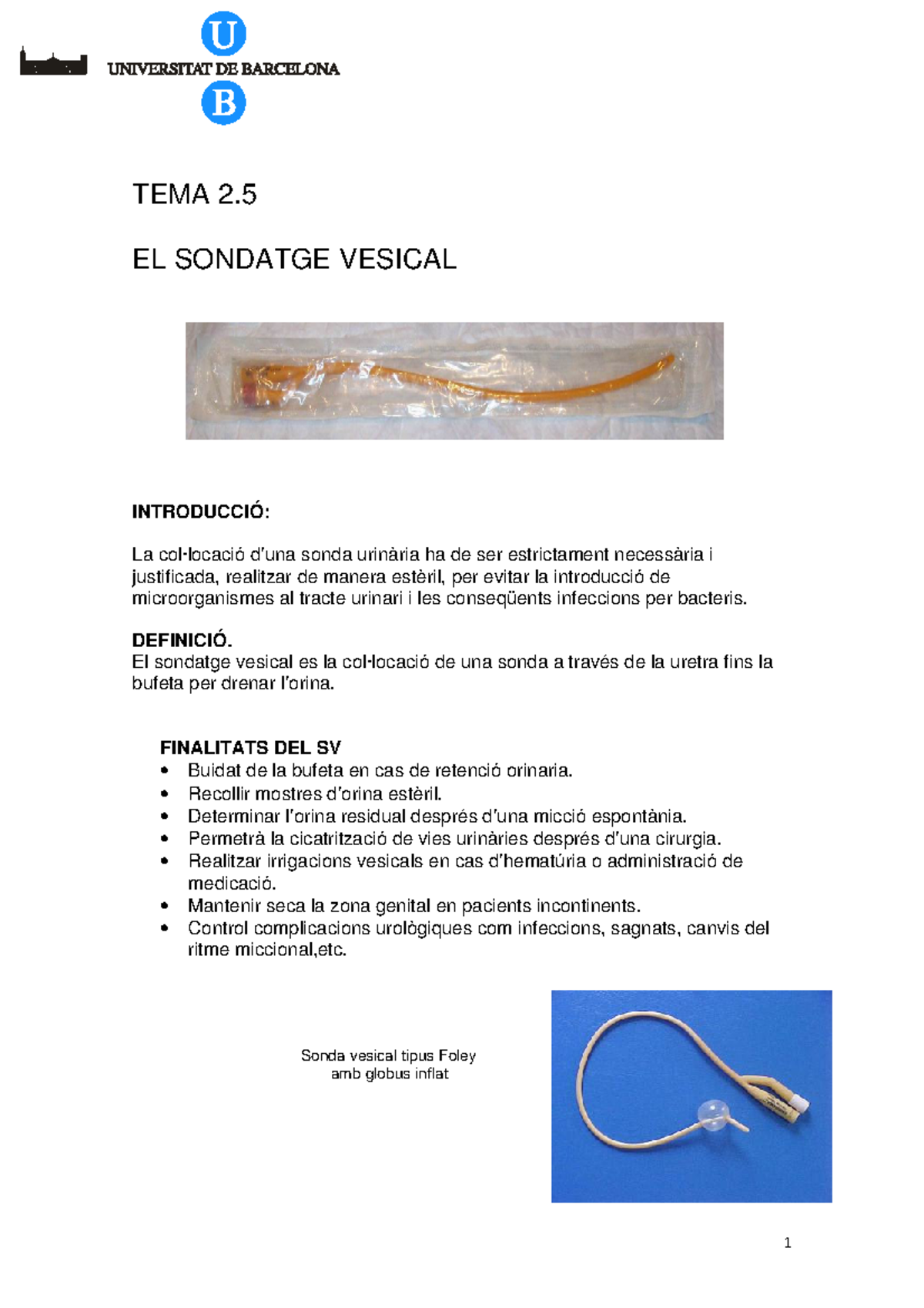 Sondatge Vesica - Apunts s - TEMA 2. EL SONDATGE VESICAL INTRODUCCIÓ ...