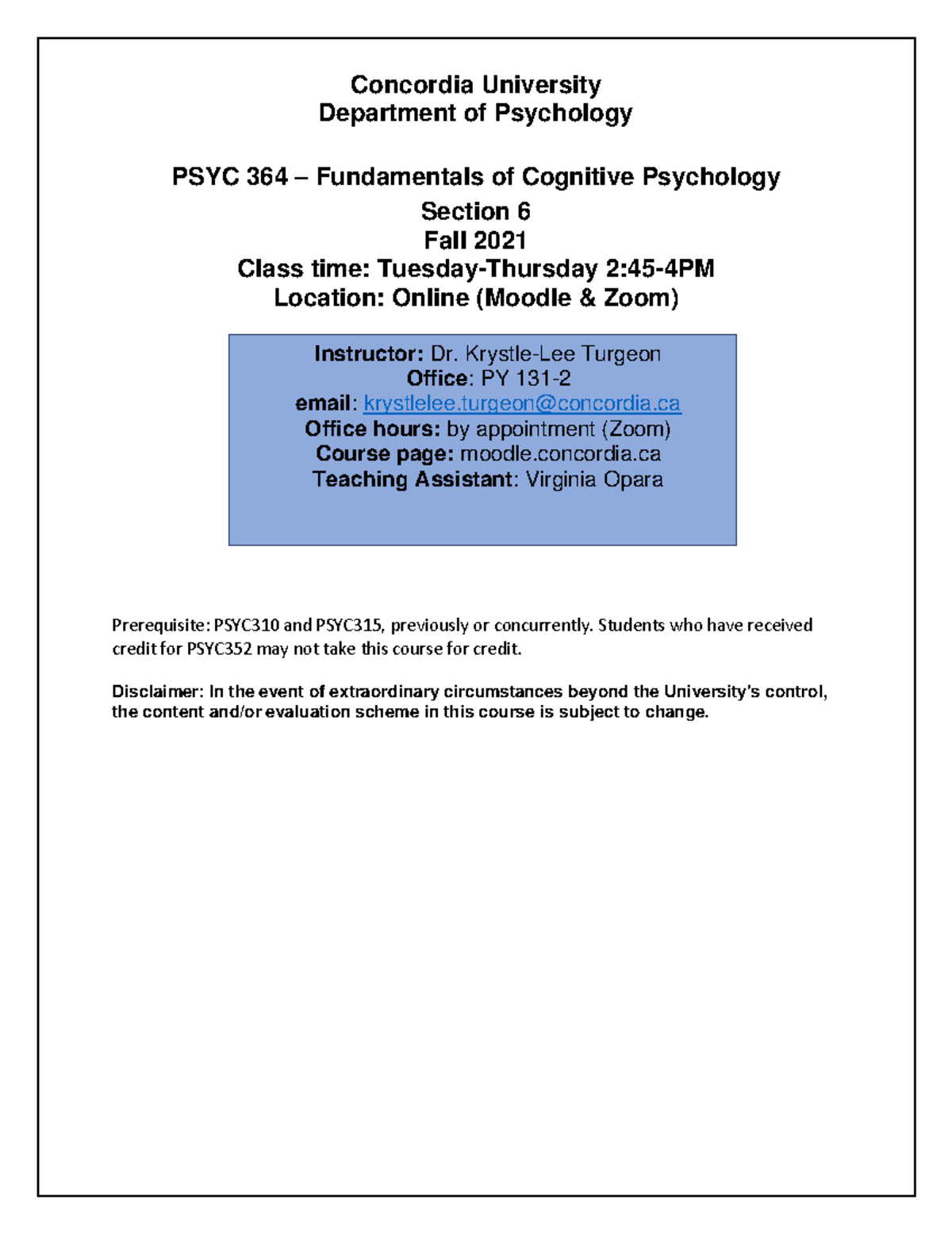 PSYC364-06 Syllabus - Class notes - Concordia University Department of ...