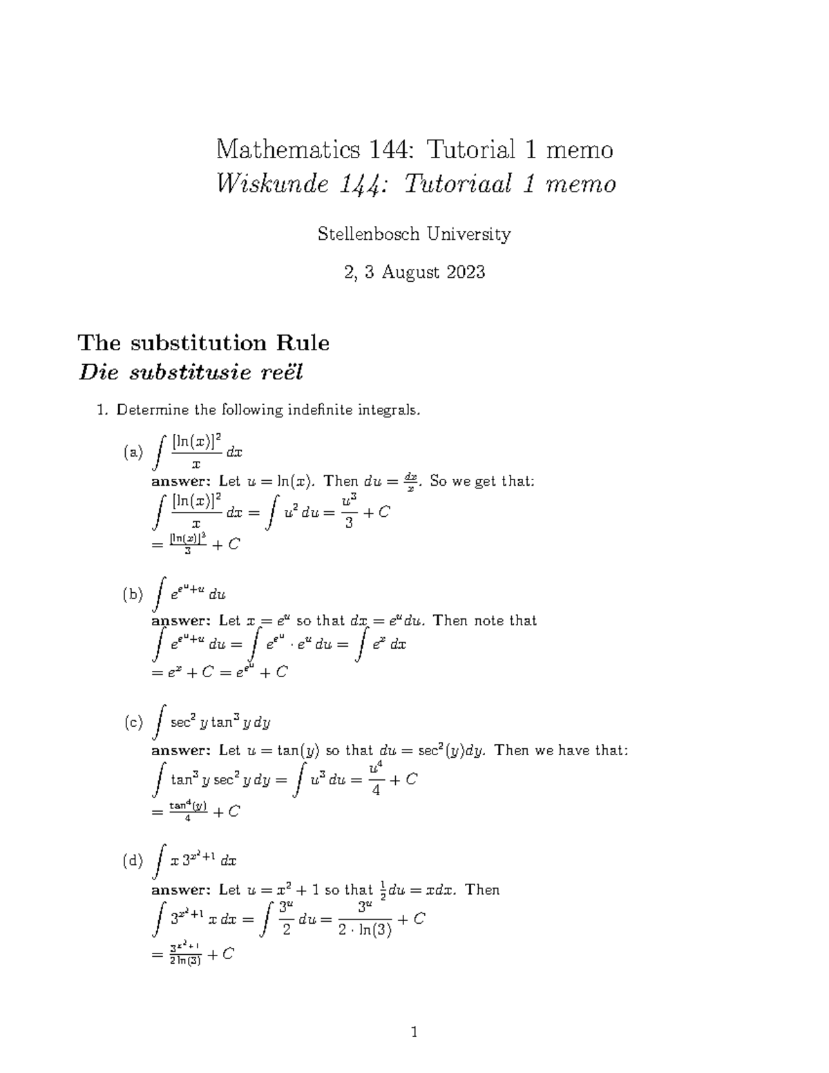 Maths 144 Tutorial 1 Memo - Mathematics 144: Tutorial 1 memo Wiskunde ...