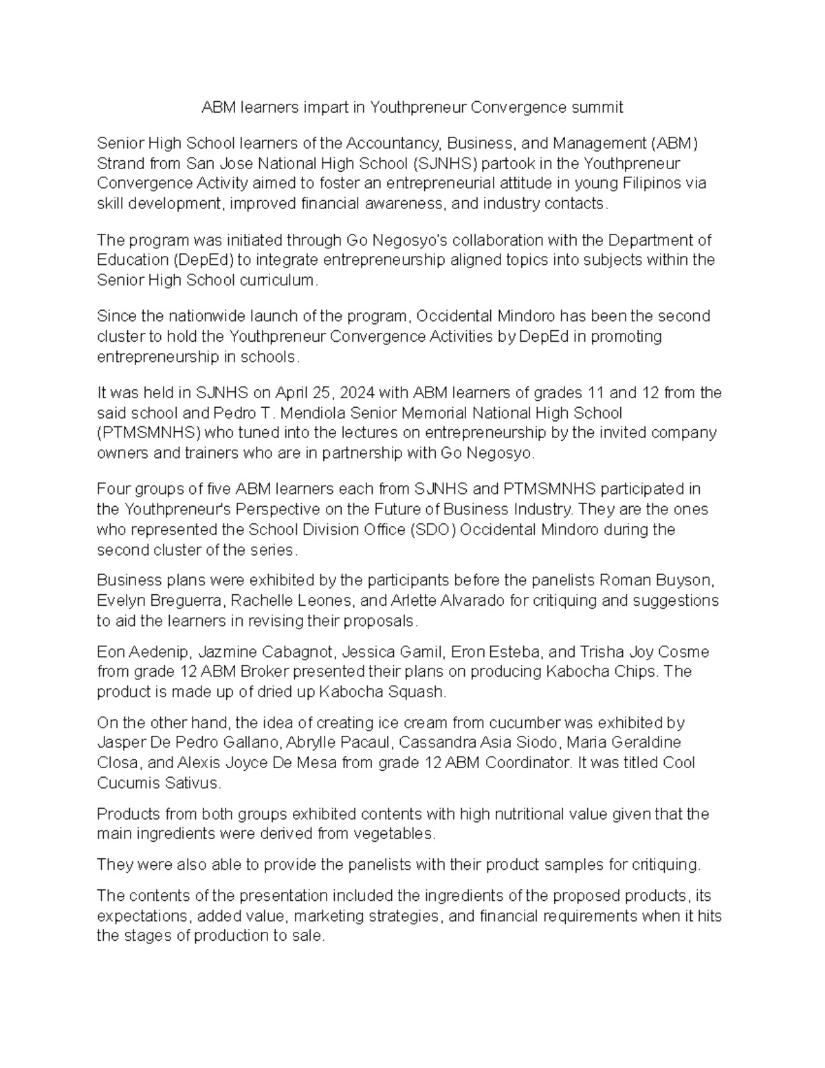 ABM Summit - AAAAAAAAAAa - ABM learners impart in Youthpreneur ...