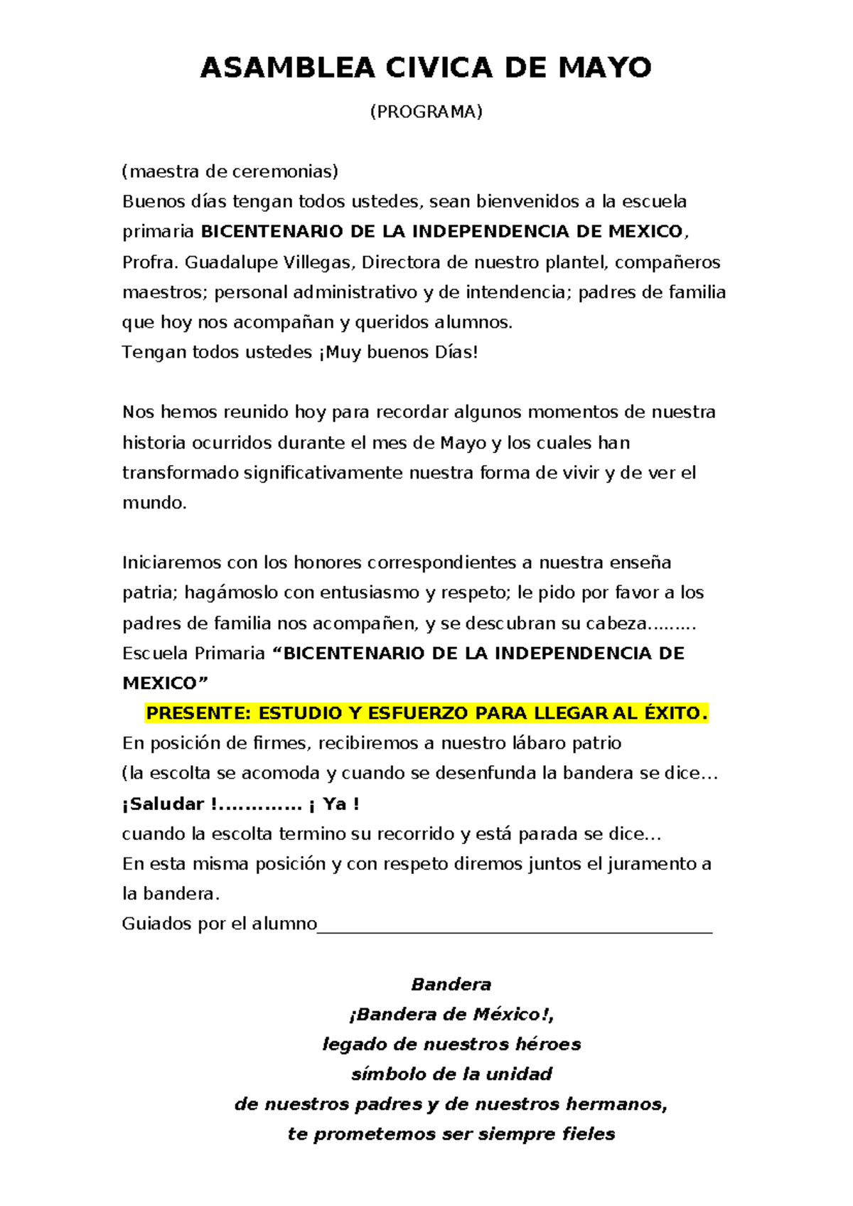 Programa DE MAYO Elizabeth - ASAMBLEA CIVICA DE MAYO (PROGRAMA) (maestra de ceremonias) Buenos ...