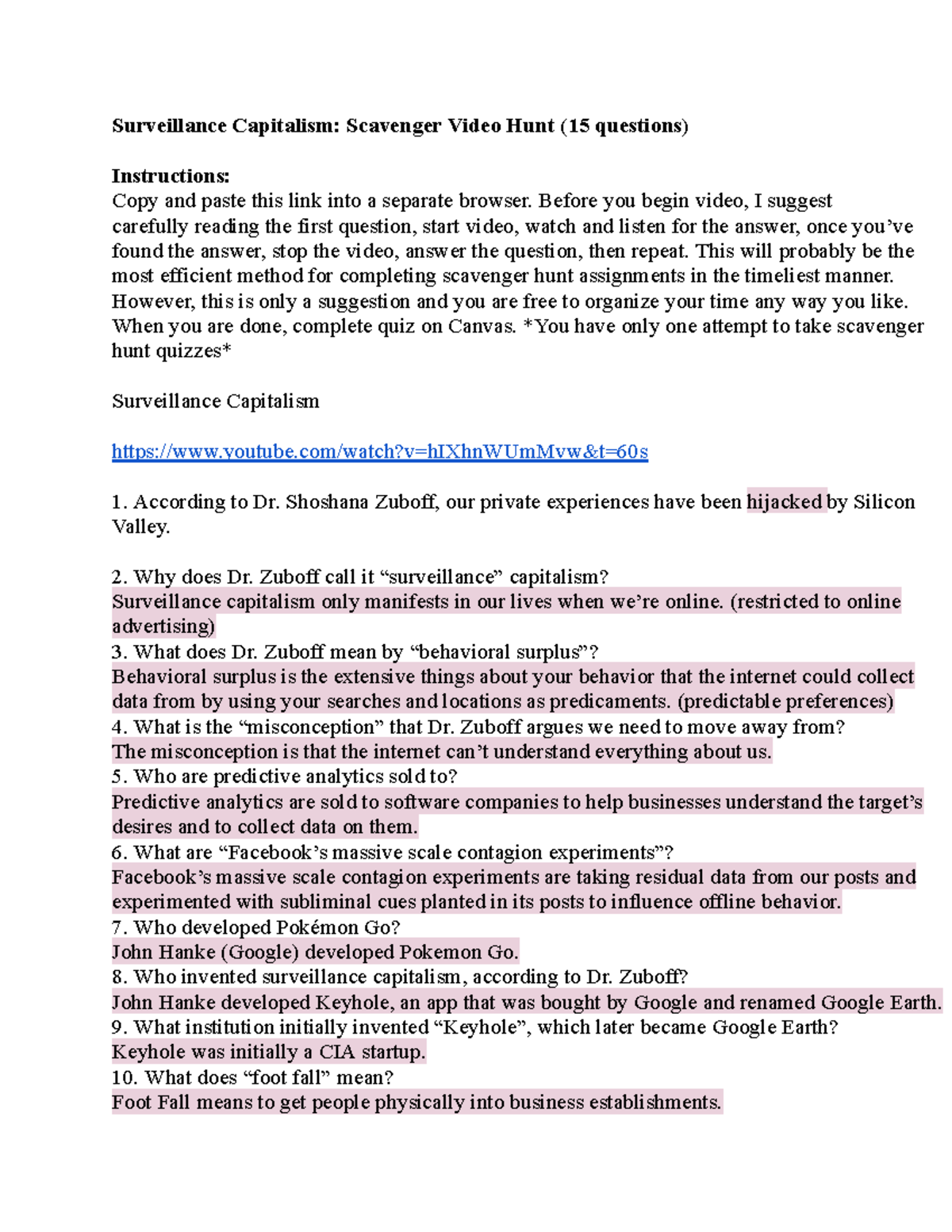 Surveillance Captalism Scavenger Hunt - Google Docs - Surveillance ...
