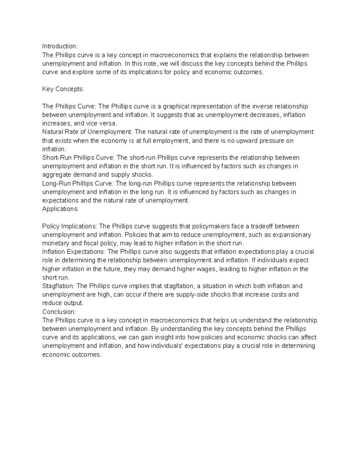 The Phillips Curve and Inflation - Introduction: The Phillips curve is ...