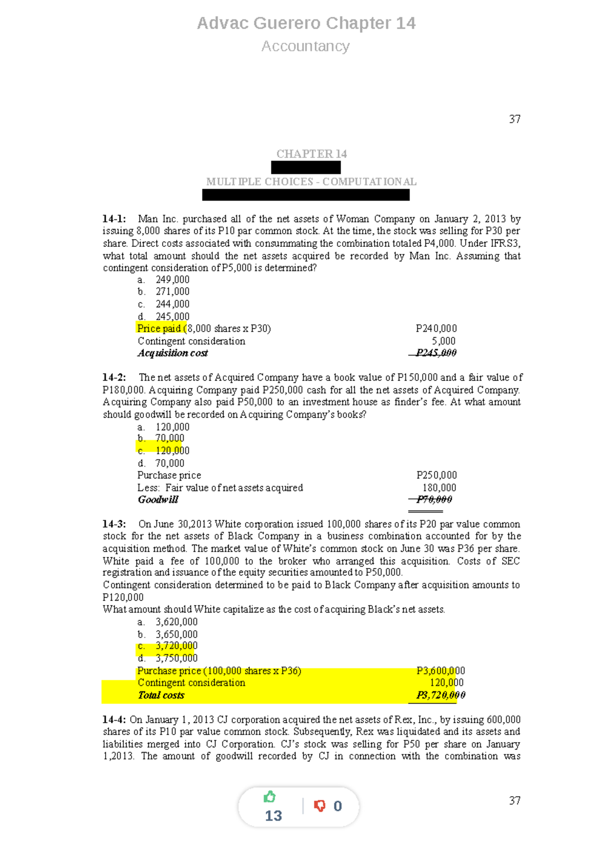 Dlstudocu - Solution manual for chapter 14 of Advance Accounting volume ...