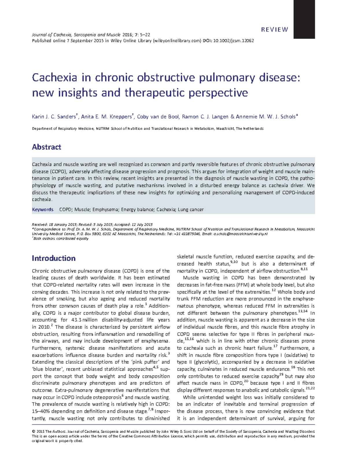 Cachexia in chronic obstructive pulmonary disease - C. Sanders†, Anita ...