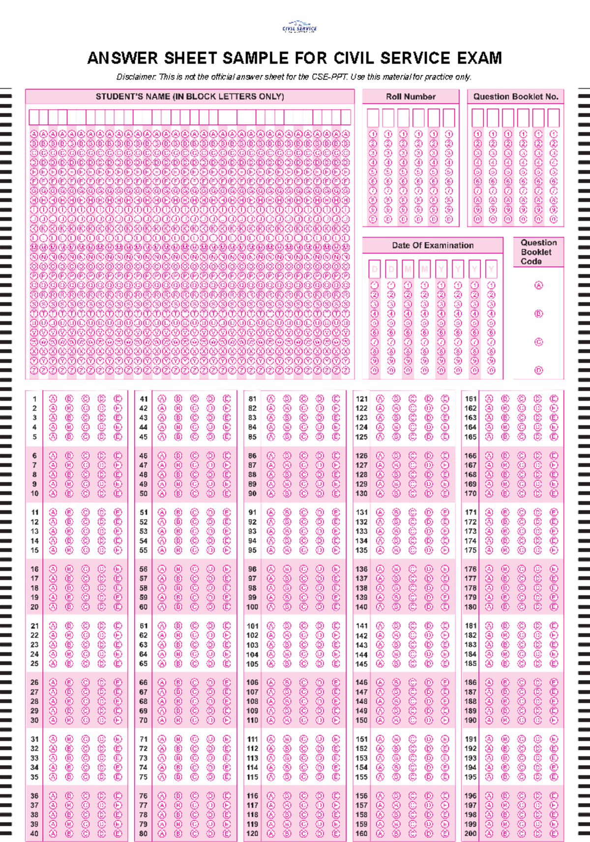 Sample answer sheet - Teaching English in Elementary Grades - ANSWER ...